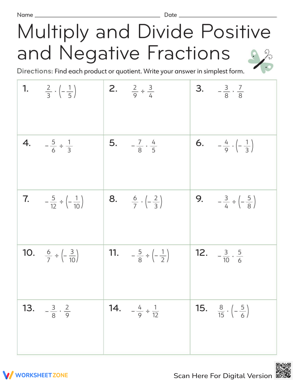 Multiply And Divide Positive And Negative Mixed Numbers Worksheet