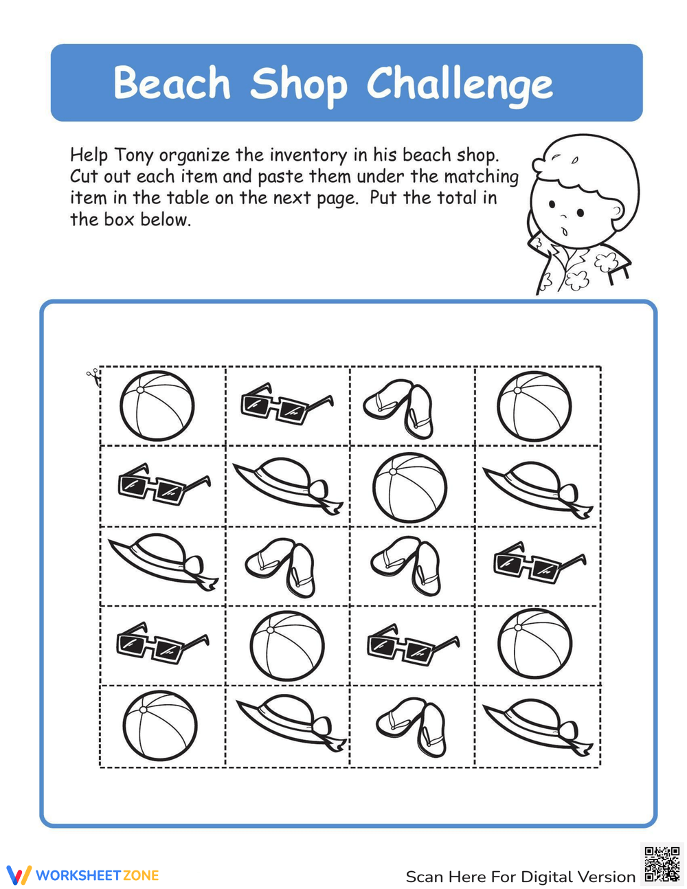 Practice Sorting And Counting At The Beach Worksheet