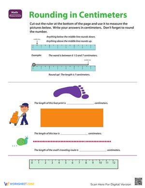 Ruler Reading & Rounding Centimeters Worksheets