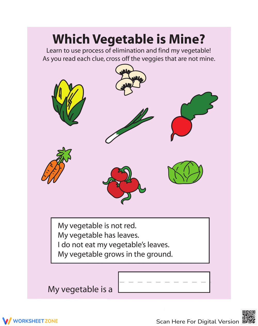 Process Of Elimination: Vegetables Worksheet