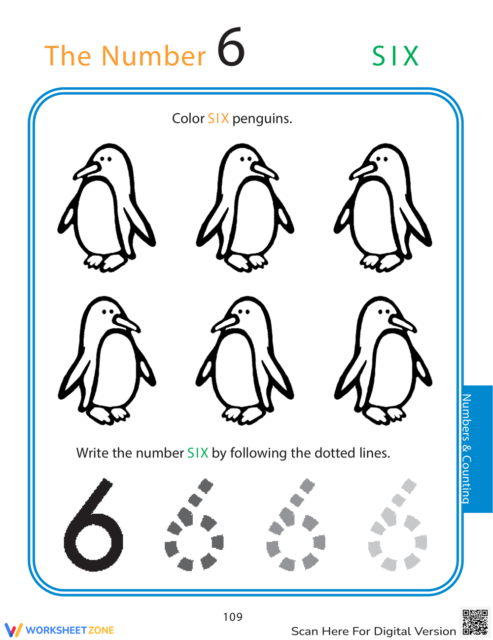 Perilous Penguins: The Number 6 Worksheet