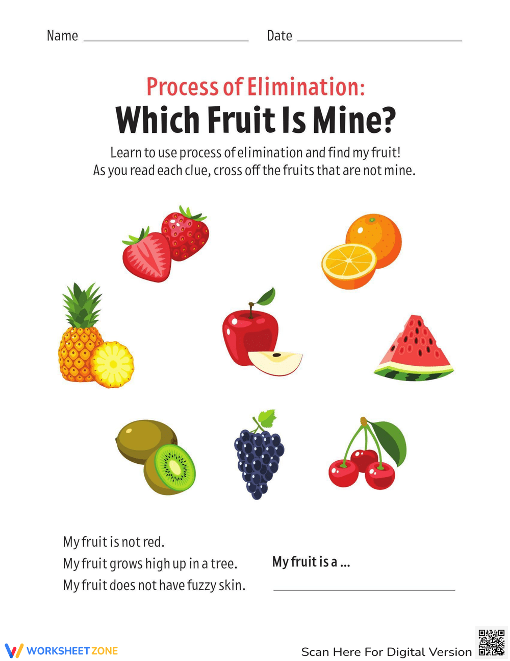 Process Of Elimination: Which Fruit Is Mine? Worksheet
