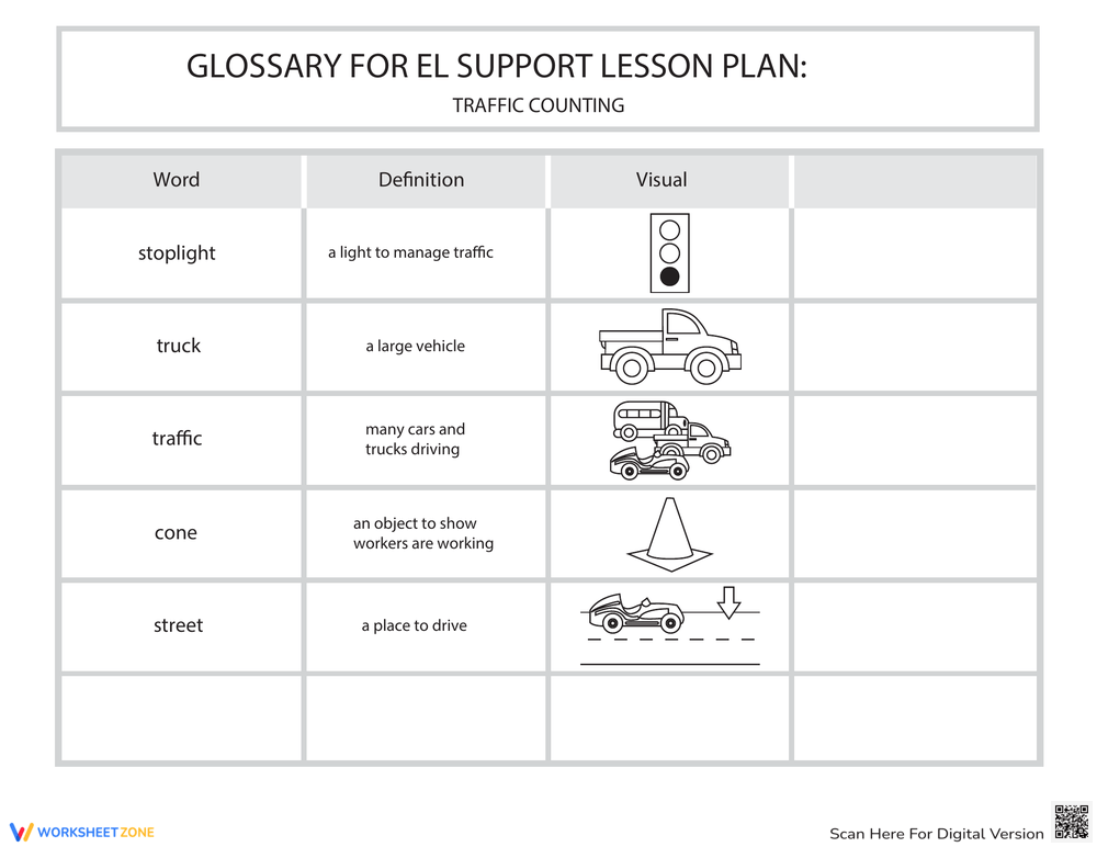 Glossary: Traffic Counting Worksheet
