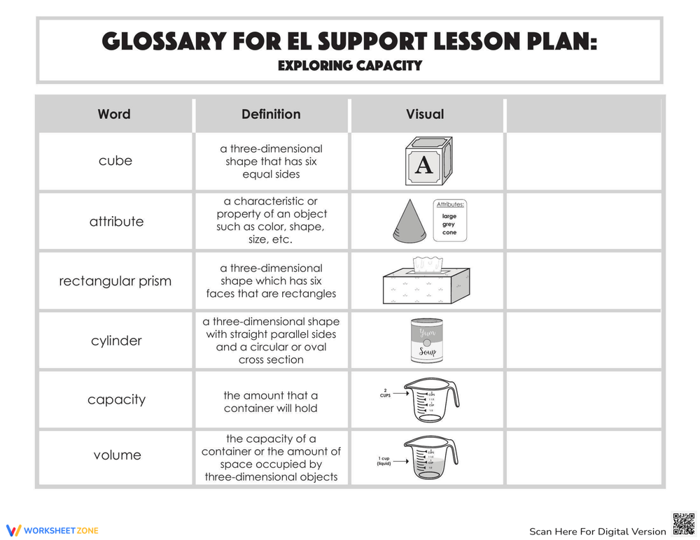 Glossary: Exploring Capacity Worksheet