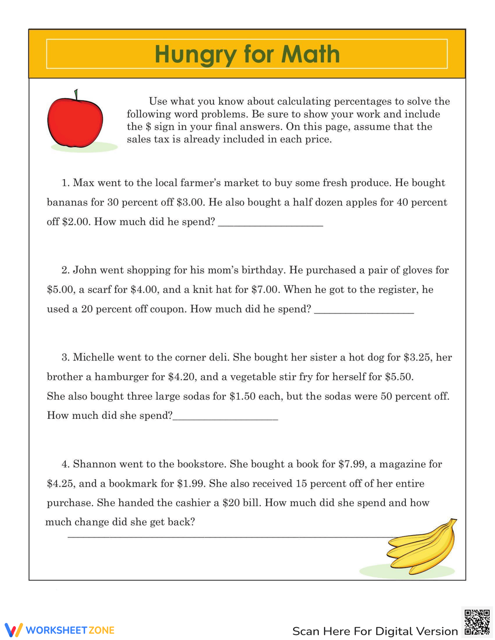 Hungry For Math Worksheet