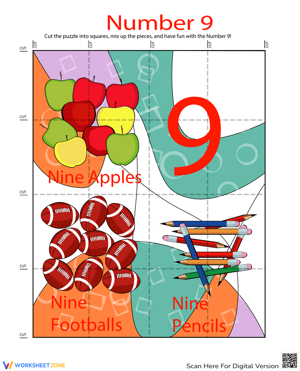 Number "Nine" Puzzle Worksheet