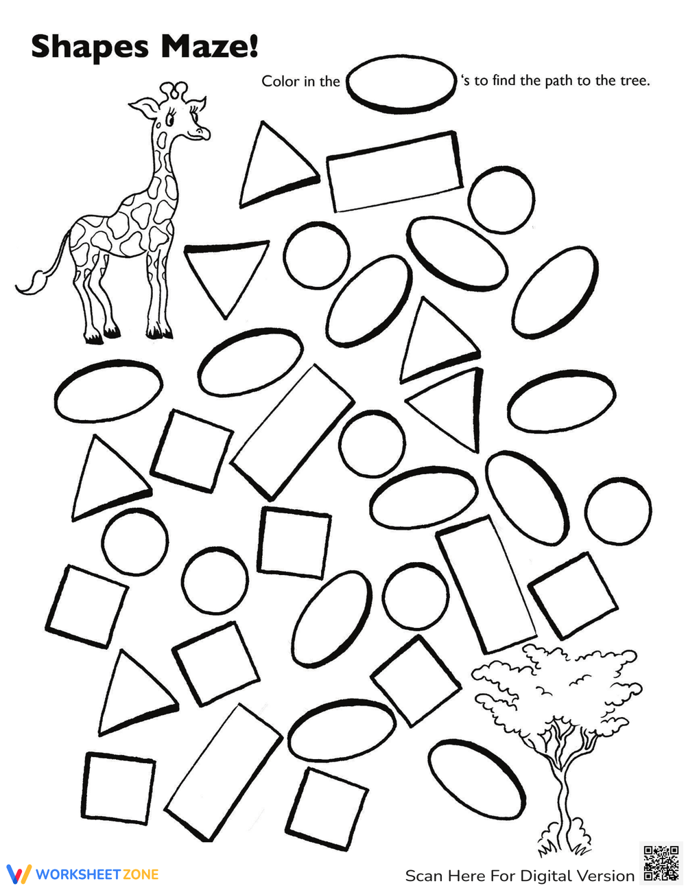 Giraffe Shape Maze Worksheet