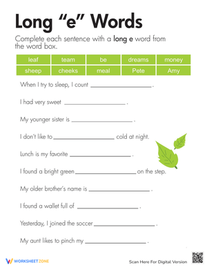 Long "e" Sound Worksheets