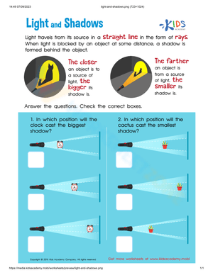 Exploring Light and Shadows: A Science Activity Worksheets