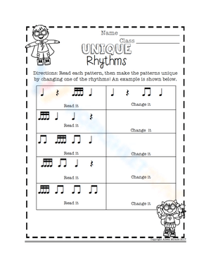 Grade 1 Rhythm Patterns — Printable No-Prep Worksheet