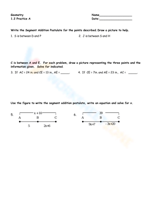 Segment Addition Postulate with Geometry Worksheets
