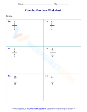 Complex Fractions Worksheet 7th Grade 7.NS.3 Complex Fractions