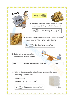 Density Problem Worksheet