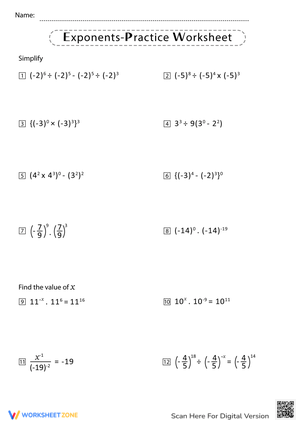 Exponents Practice Worksheets