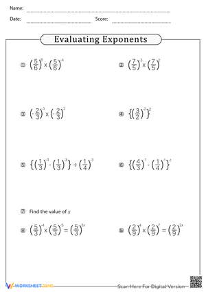 Practice Evaluating Exponents Worksheets
