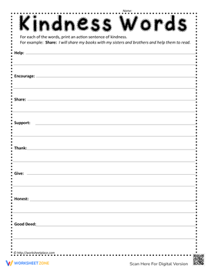 Kindness Words Activity Worksheets