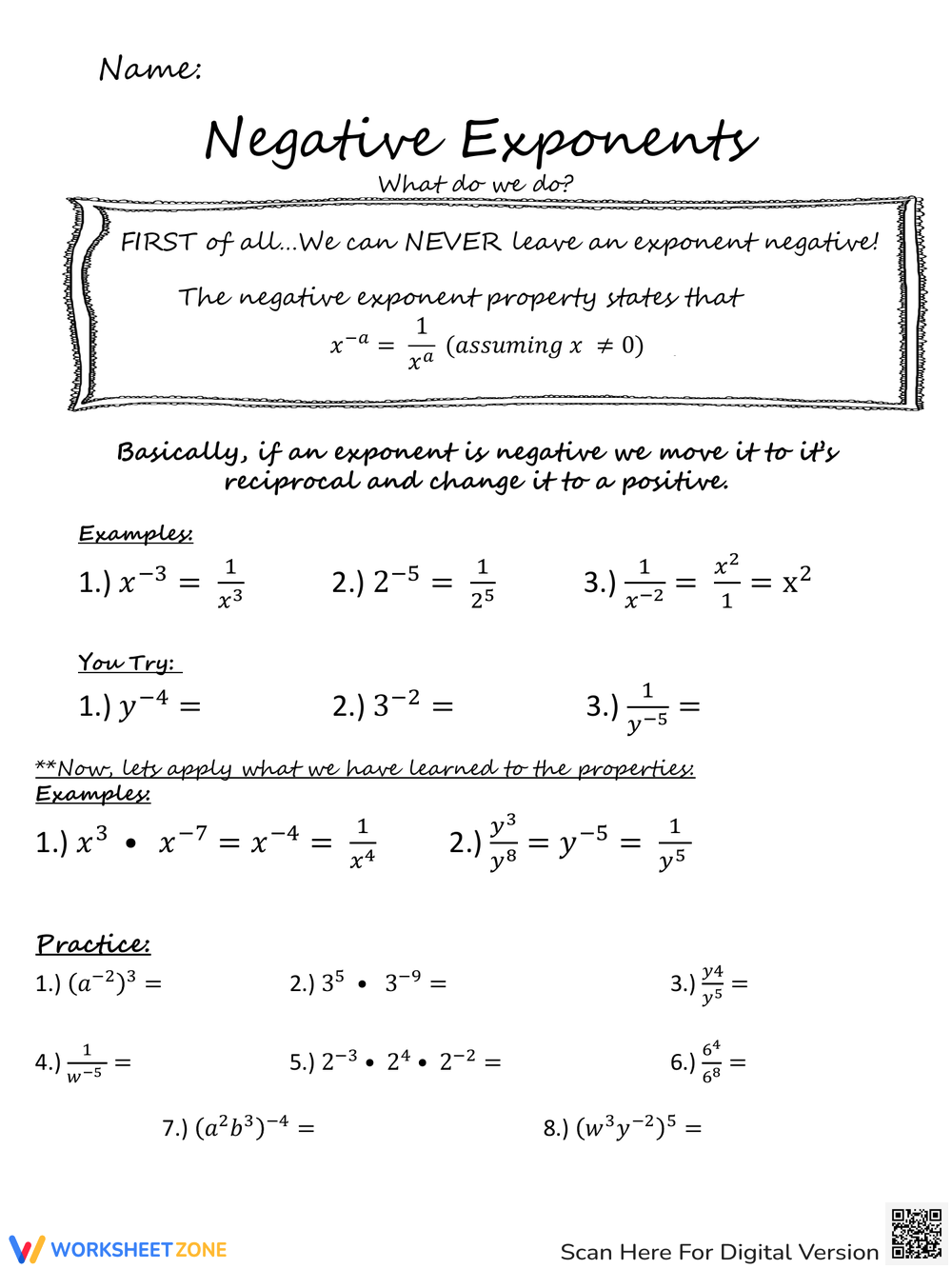 Negative Exponents Worksheets Printable Lexias Blog
