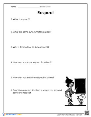 Respect Social Skills Worksheet | Grade 3 Essential