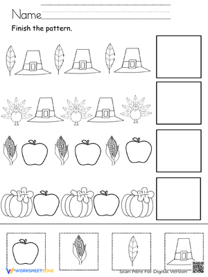 Grade K-2 Thanksgiving Patterns: Printable No-Prep Worksheet