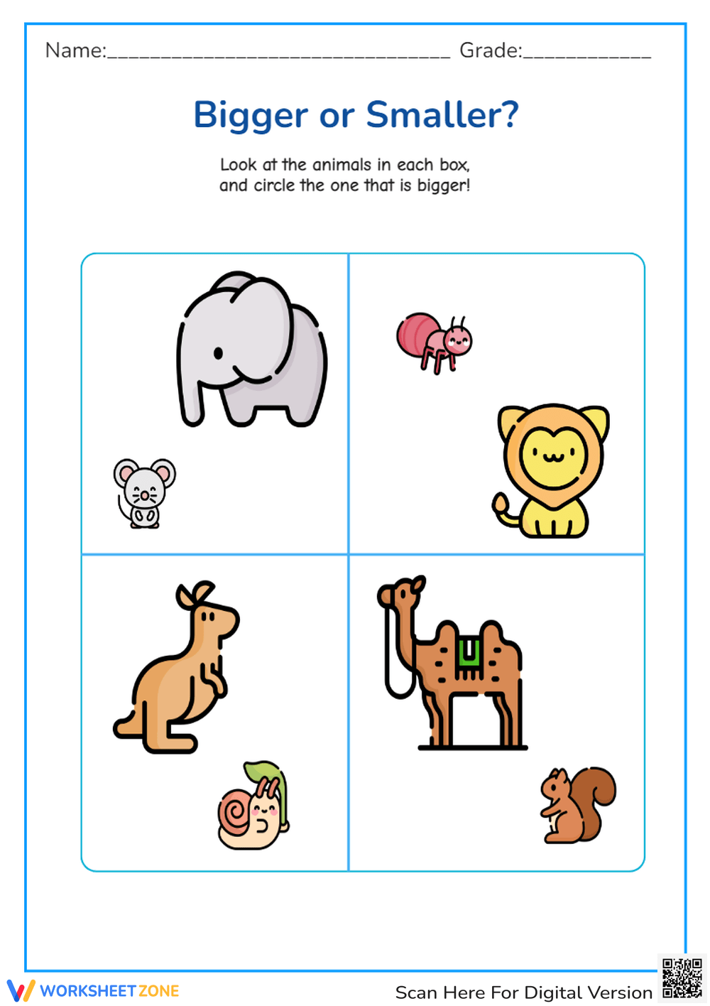 Bigger Or Smaller? Animals Worksheet Bigger Or Smaller? Animals Worksheet