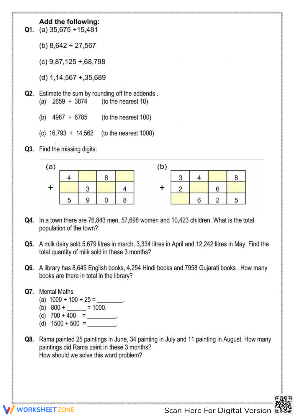 Addition Grade 4 Worksheet