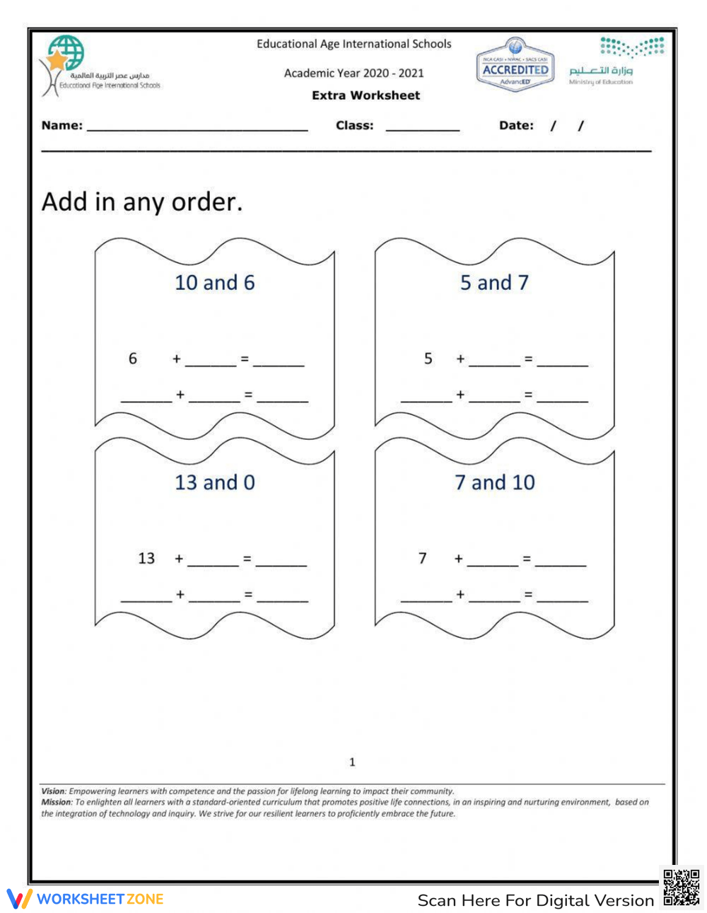 Extra Worksheet: Practice Adding Worksheet