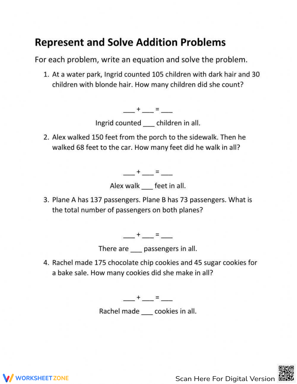 Representing And Solving Addition Problems Worksheet
