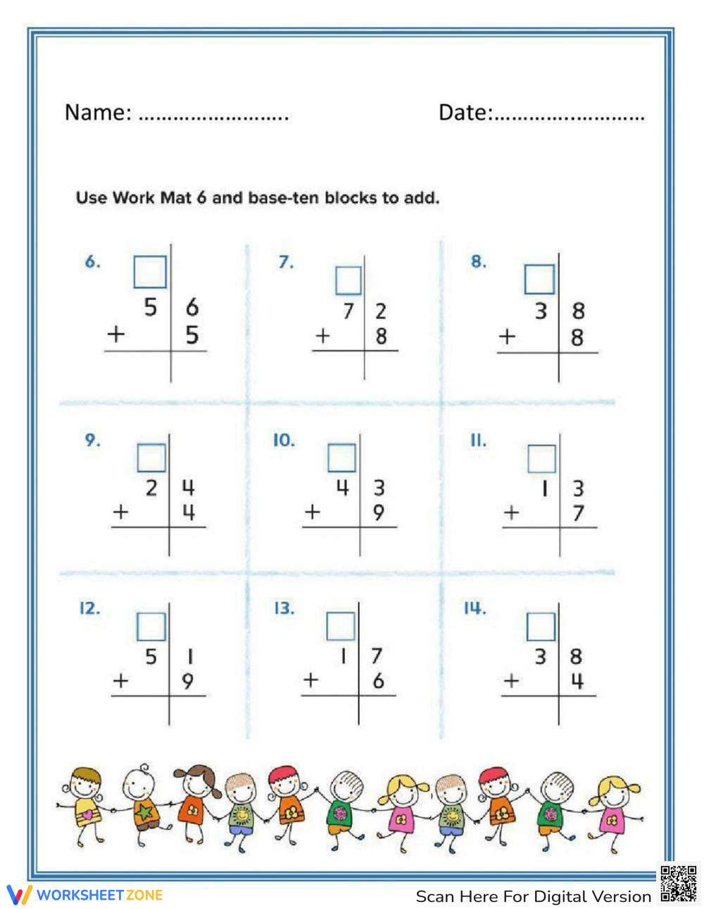 Add 1-digit Number To 2-digit Number By Regrouping Worksheet