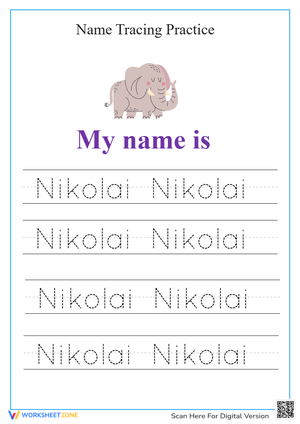 Printable Name Tracing Practice : Nikolai Worksheet