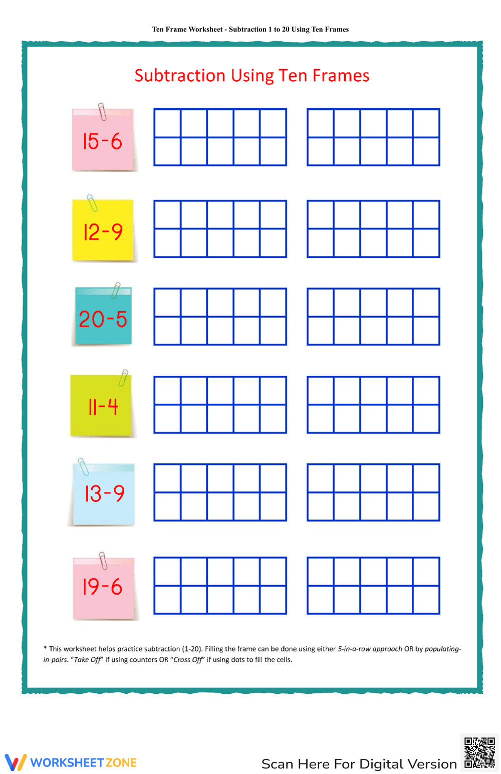 Subtraction Worksheets With Ten Frames Connecting Ten Frame Activities
