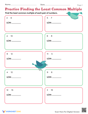 Practice Finding Least Common Multiple Worksheets