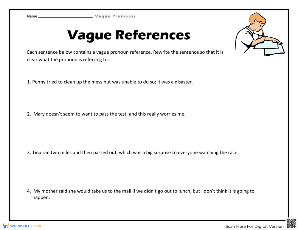 Vague Pronouns Practice Noun, Verb, Or Adjective Worksheets 15
