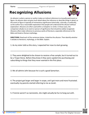 Recognizing Allusions: Identifying References Worksheets