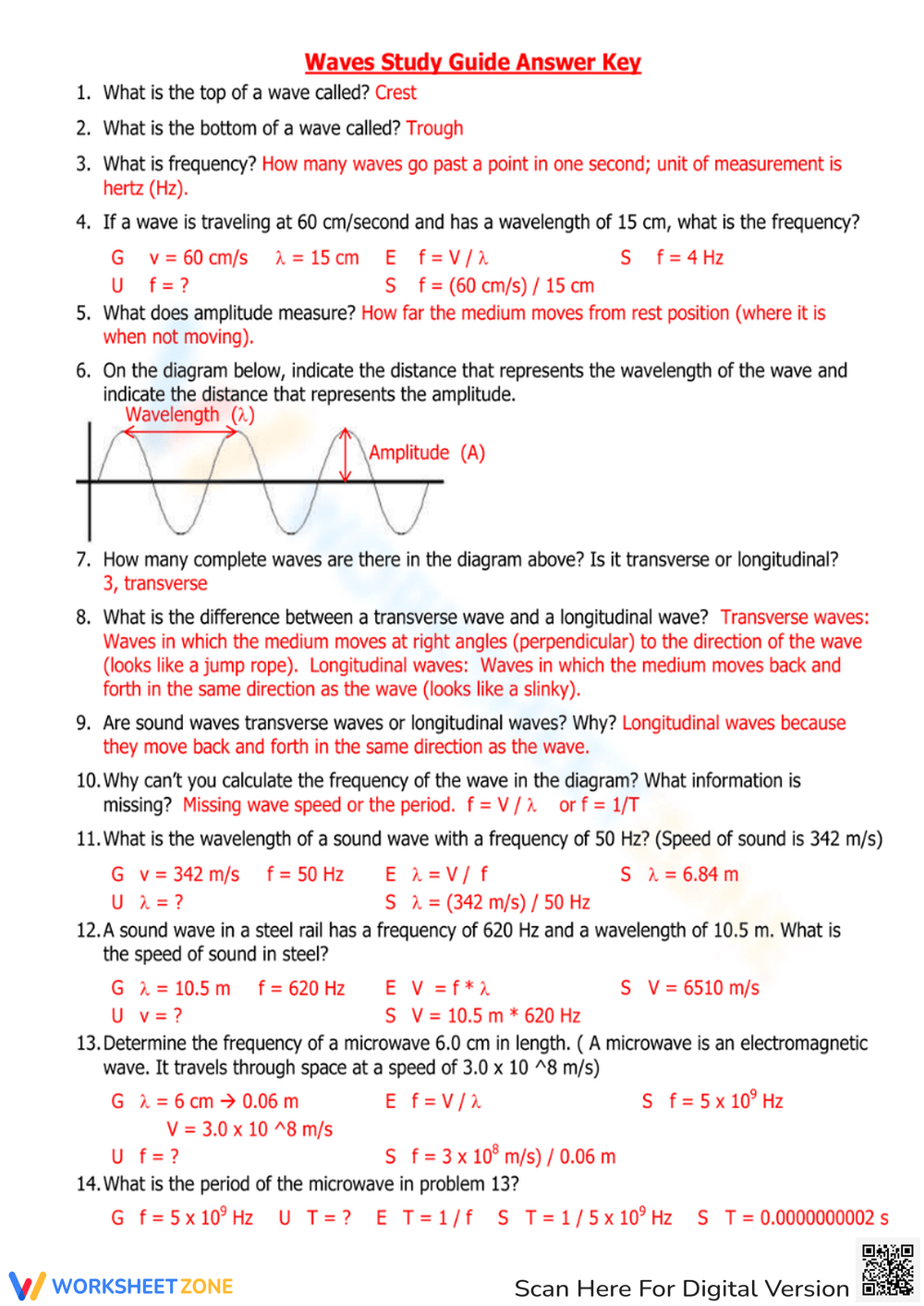Waves Study Guide Answer Key Worksheet