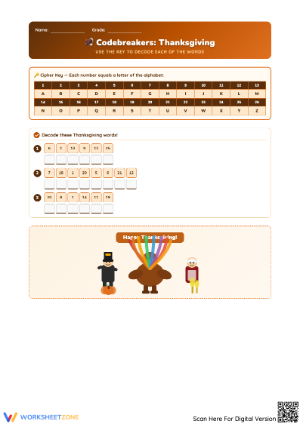 Thanksgiving Codebreaker Worksheet - Decode Holiday Words!