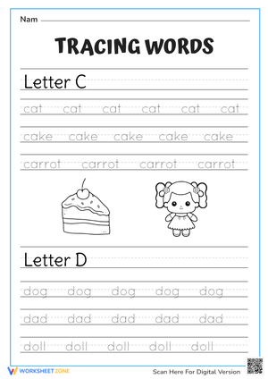Tracing Words Worksheet