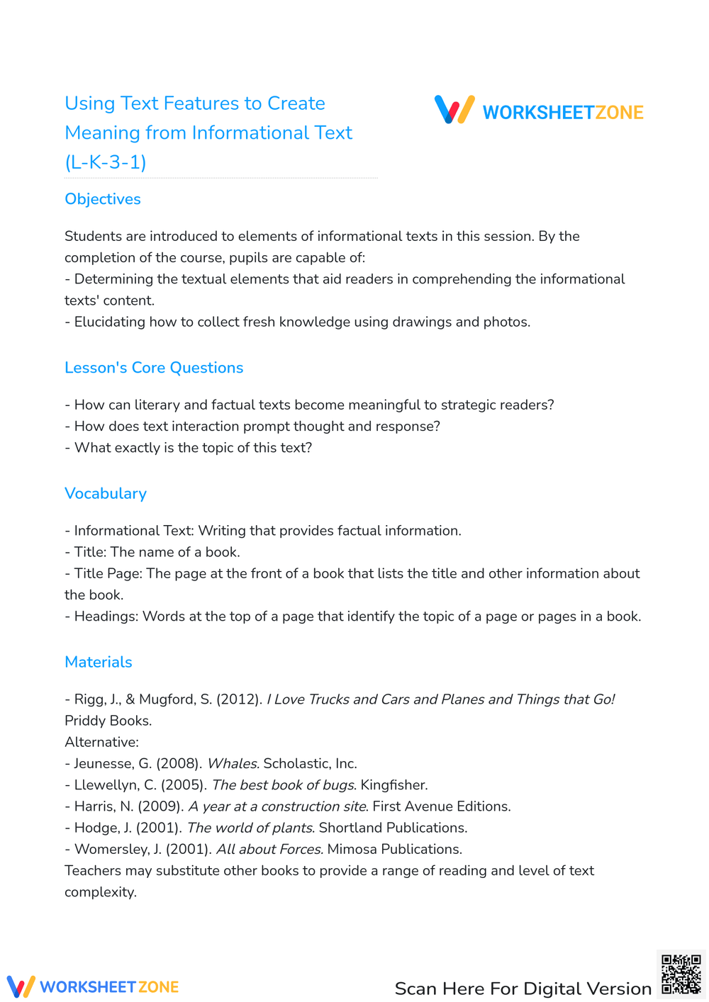 Using Text Features To Create Meaning From Informational Text (L-K-3-1 ...