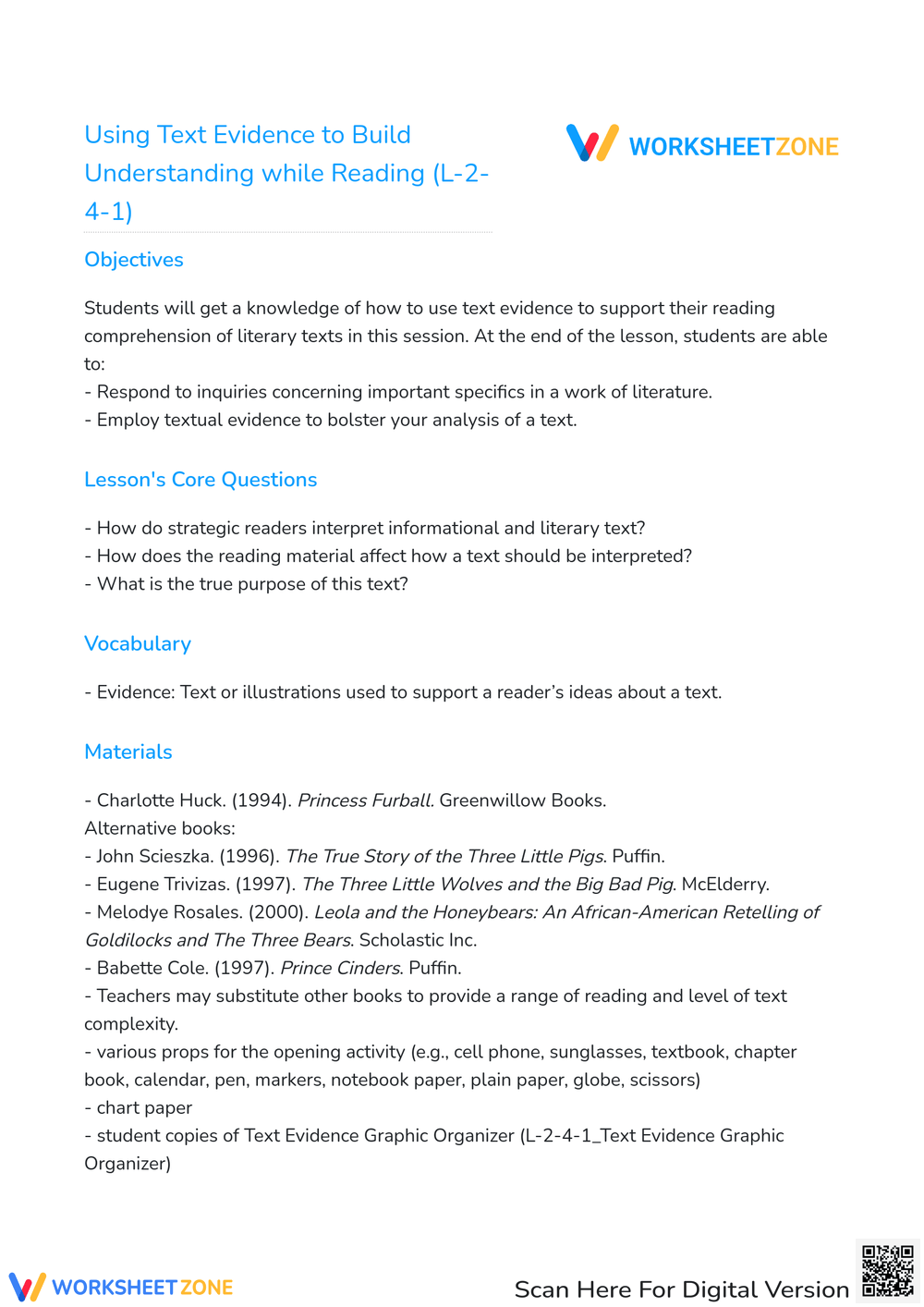 Using Text Evidence To Build Understanding While Reading (L-2-4-1 ...