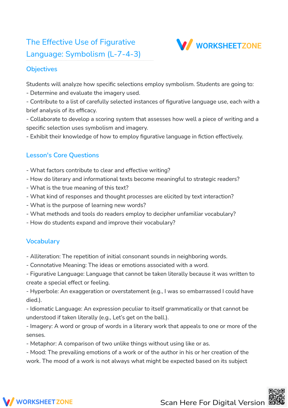 The Effective Use Of Figurative Language: Symbolism (L-7-4-3) Lesson Plan