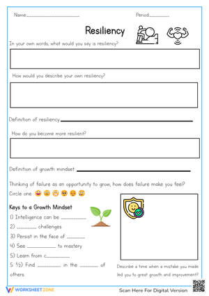 Resiliency & Growth Mindset Worksheet | Grade 9 Printable