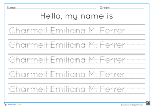 Tracing Name Practice Worksheet For Kids: Charmeil Worksheet
