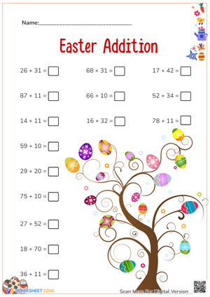 Easter Addition with Two-digit Numbers Worksheets