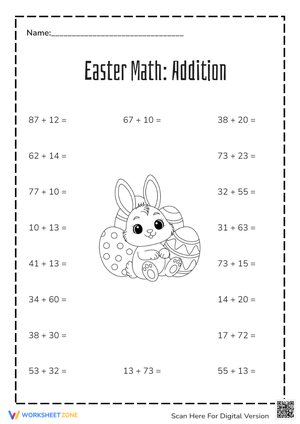 Easter Math Activity: Addition Two-digit Number Worksheets
