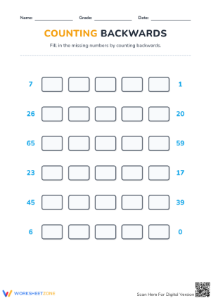 Counting Backwards 0-100 — Printable Grade 1 Math Worksheets