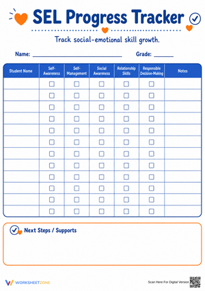 SEL Progress Tracker | Printable Grades K-6 Tool Worksheets
