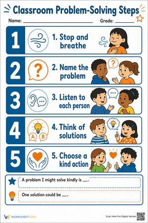 Classroom Problem-Solving Steps | Grade 4 Essential Worksheets