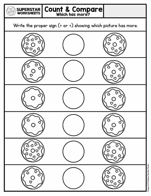 Count and compare - comparison symbols practice | Worksheet Zone