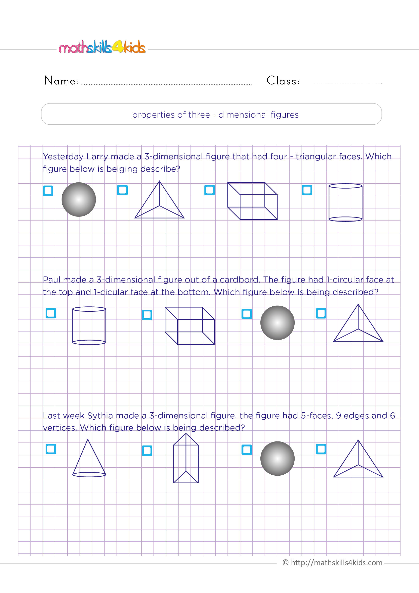 Properties of three dimensional figures | Worksheet Zone