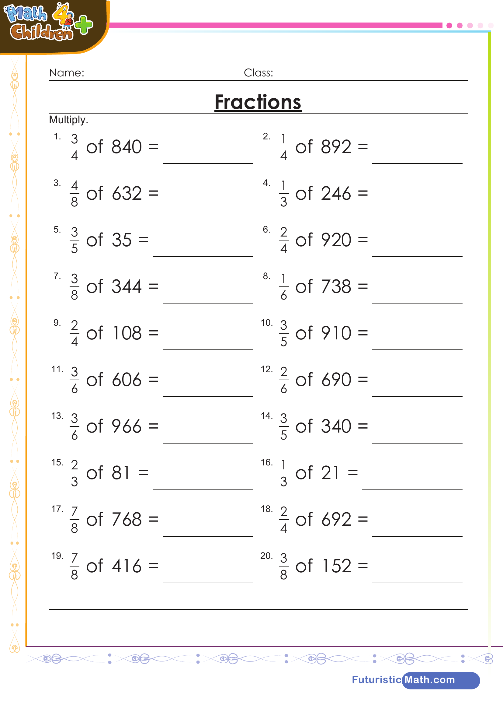 Fraction of numbers | Worksheet Zone
