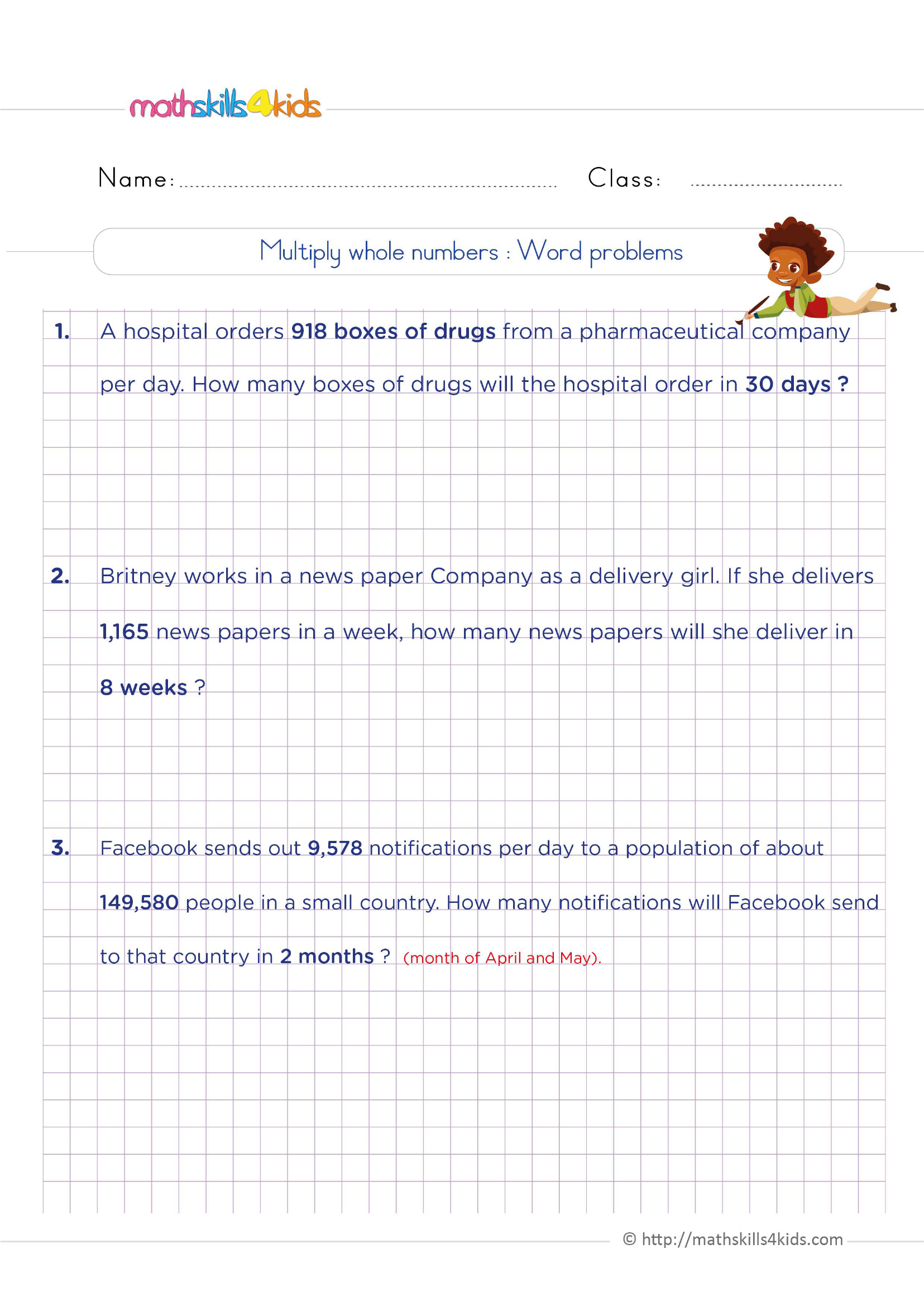 Multiply whole numbers | Worksheet Zone